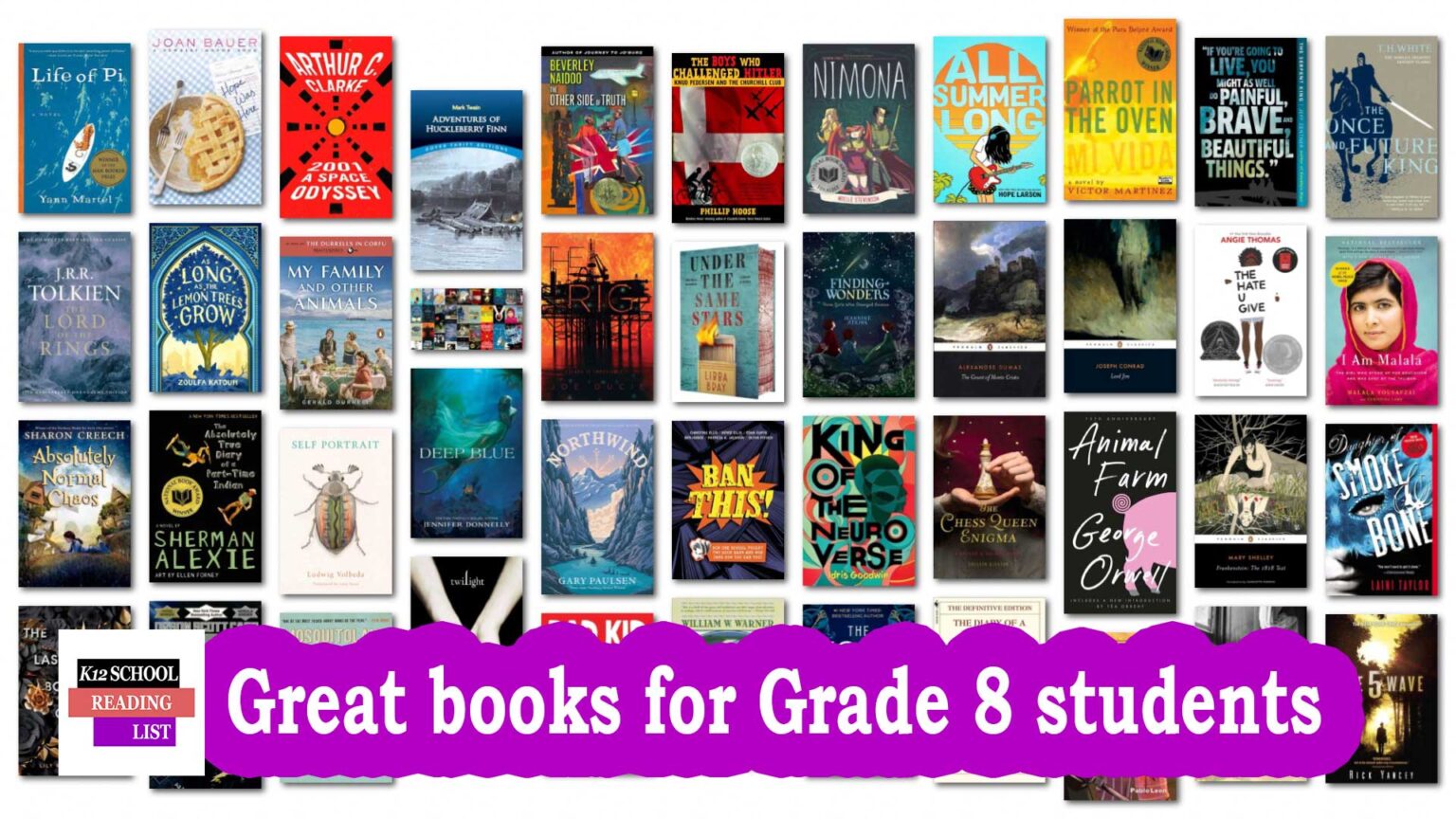 8th grade reading books for children aged 13-14 in Middle School